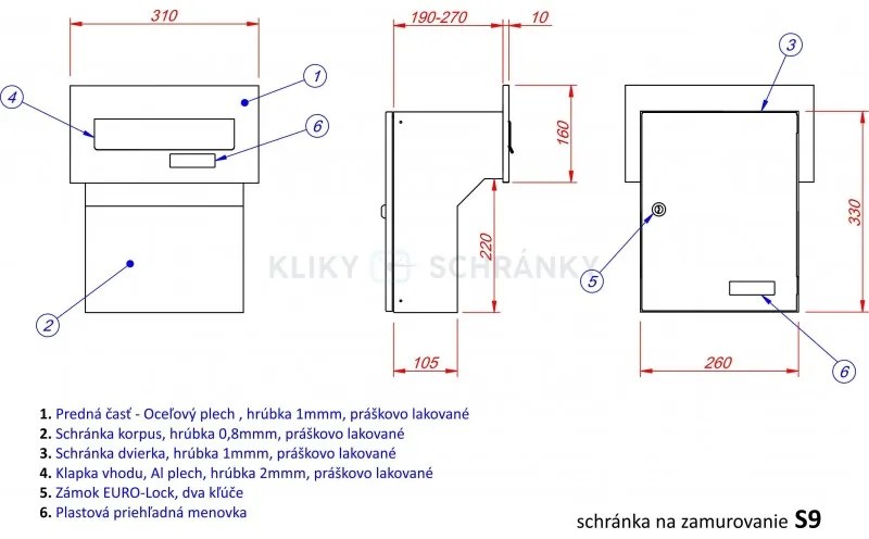 S9 schránka na zazdění stříbrná