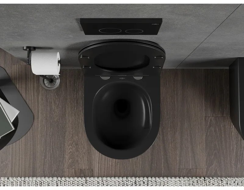 Mexen Rico, závěsná WC mísa 490x360x370 mm, Rimless Tornádo, černá matná, 3372XX85T