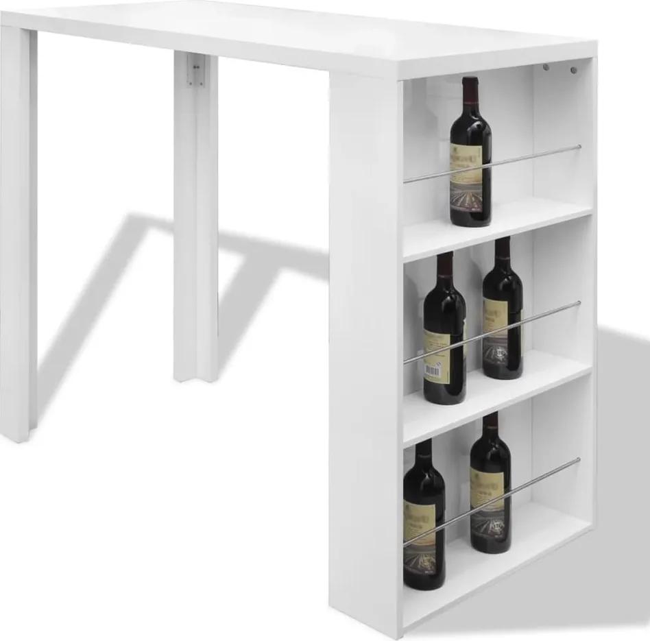 vidaXL Barový stůl MDF s policemi na víno bílý s vysokým leskem [240820]