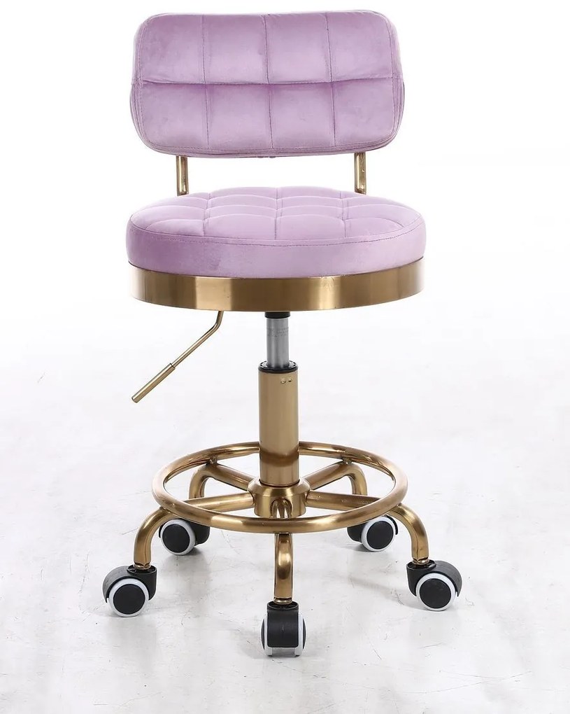 Velurová pracovní židle / taburet LEON na zlaté podstavě - světle fialová