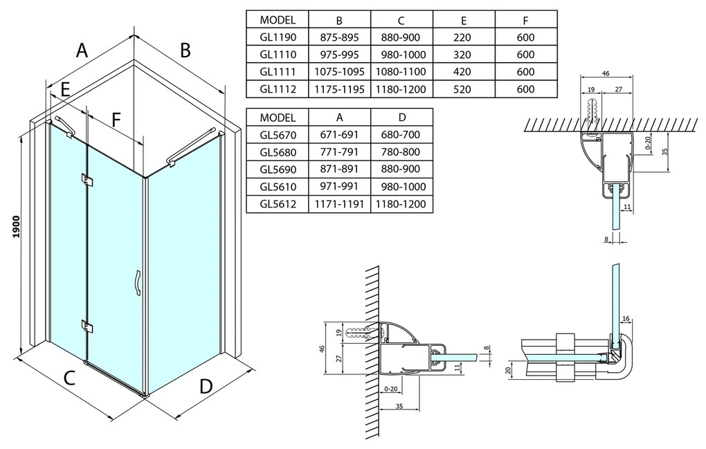 Gelco LEGRO sprchové dveře 1100mm, čiré sklo - GL1111