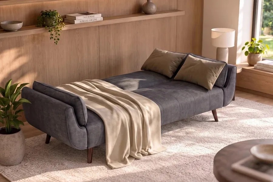 Designová rozkládací pohovka Amiyah 220 cm šedý samet