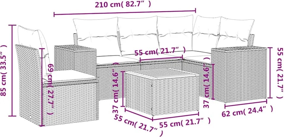 6dílná zahradní sedací souprava s poduškami černá polyratan 3257777