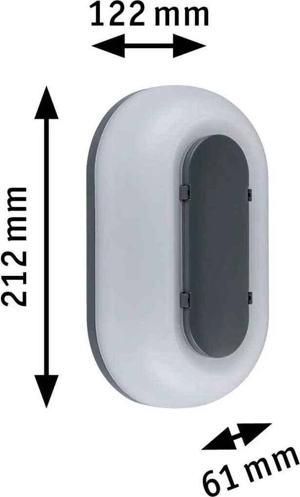 P 94957 LED venkovní nástěnné svítidlo Elunor IP65 podlouhlé 122x212mm 2200 - 4000K 18,5W 230V antracit/bílá polykarbonát - PAULMANN