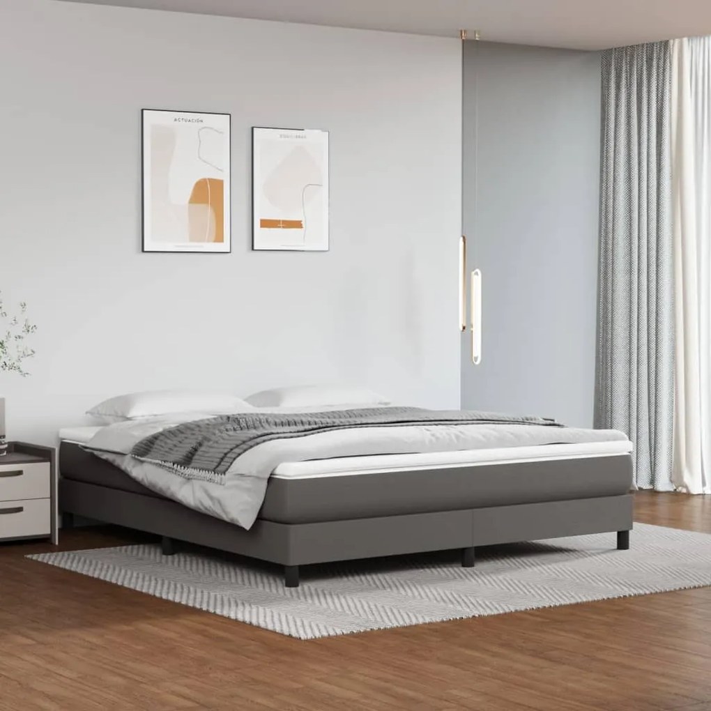 Box spring postel s matrací šedá 160x200 cm umělá kůže
