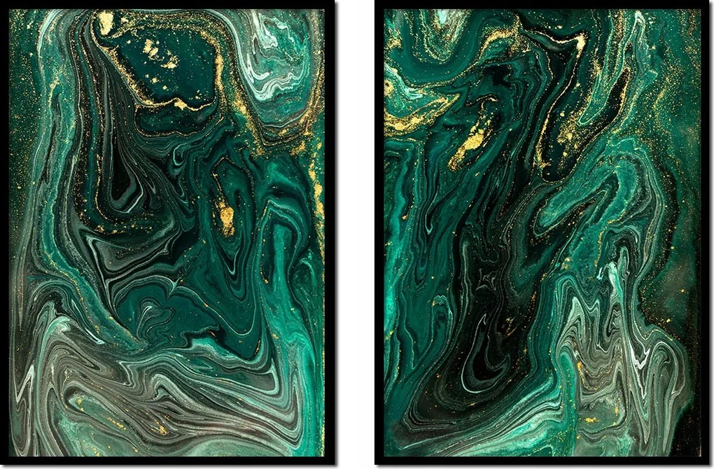 Obraz Plakáty V Rámu 53x73 cm Diptych Sada 2 obrazů Tmavý mramor P2028