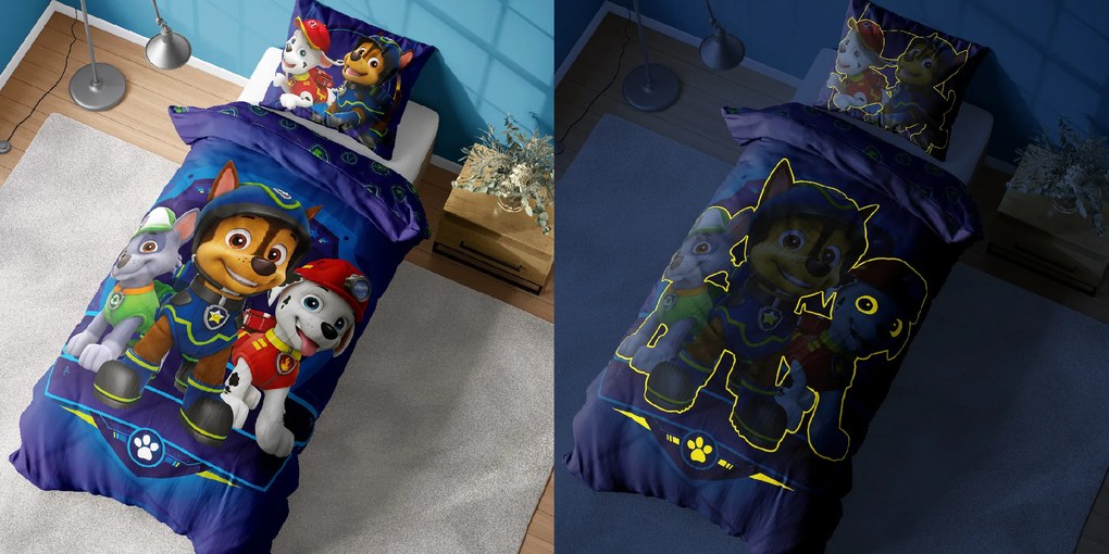 Svítící povlečení PAW PATROL Team logo modré Rozměr povlečení: 70 x 80 cm | 140 x 200 cm