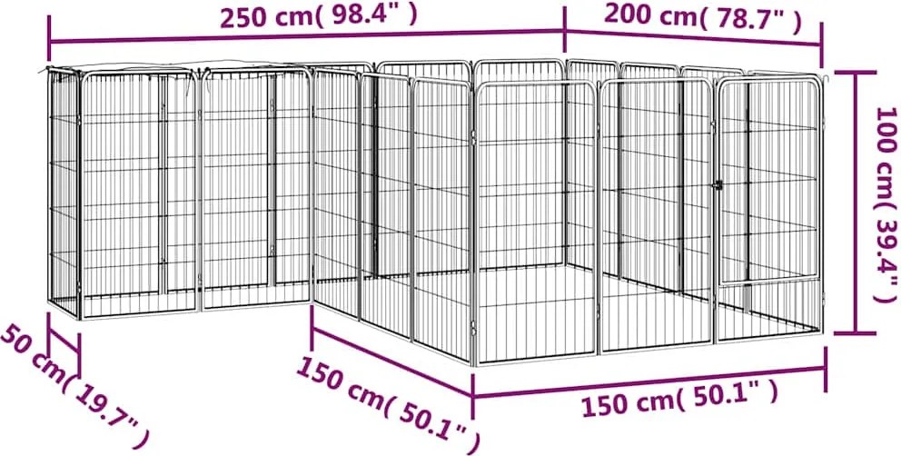 18panelová ohrádka pro psy černá 50 x 100 cm práškovaná ocel 3115950
