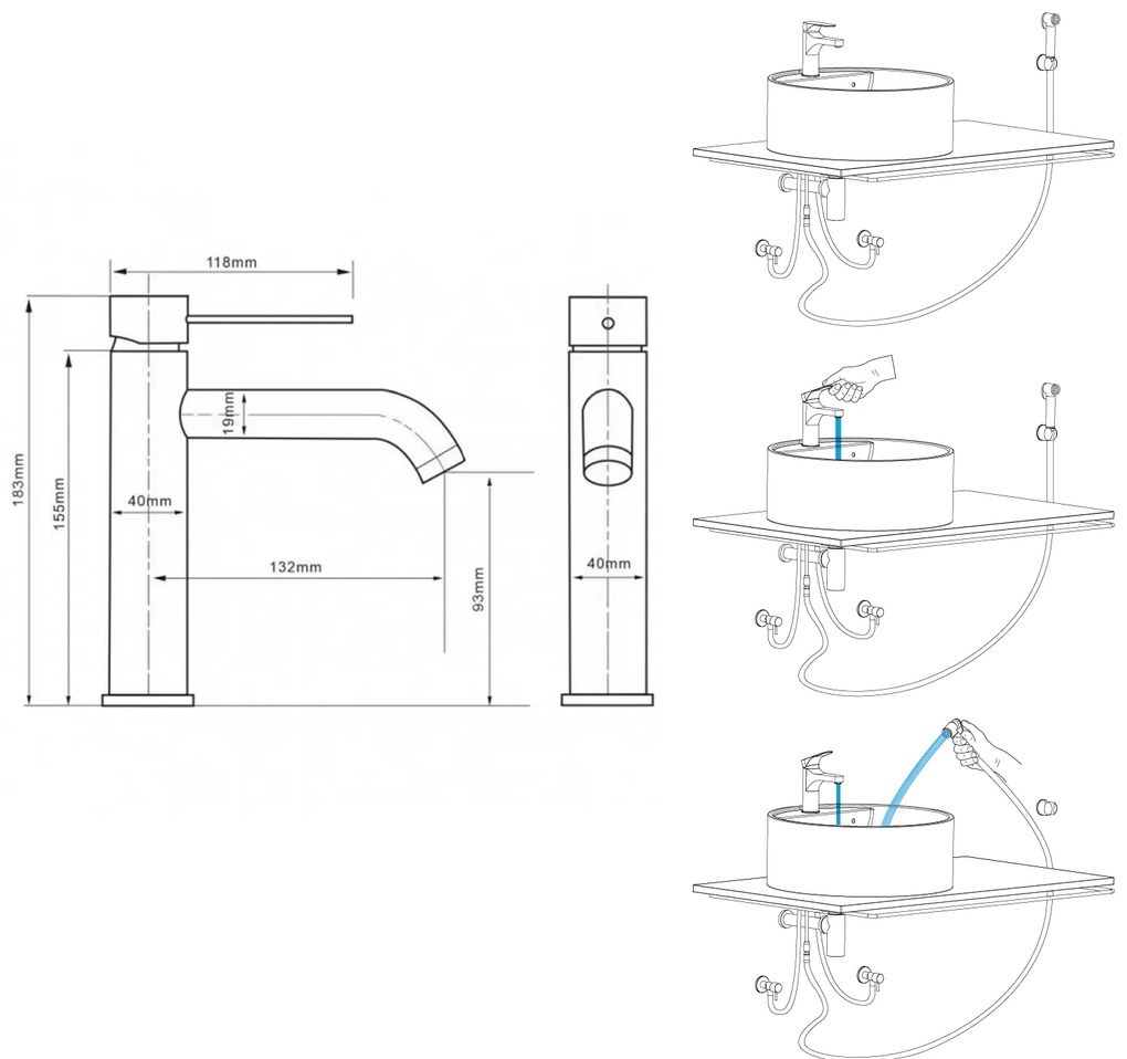 Sapho, RHAPSODY Umyvadlová stojánková baterie s ruční bidetovou sprškou, červené zlato mat, 1209-09PG