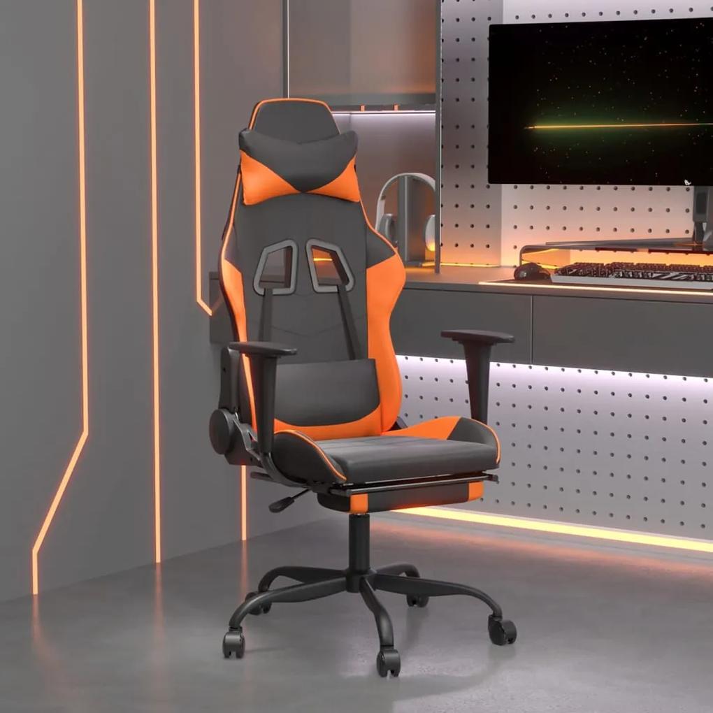 Masážní herní židle s podnožkou černá a oranžová umělá kůže - Default Title