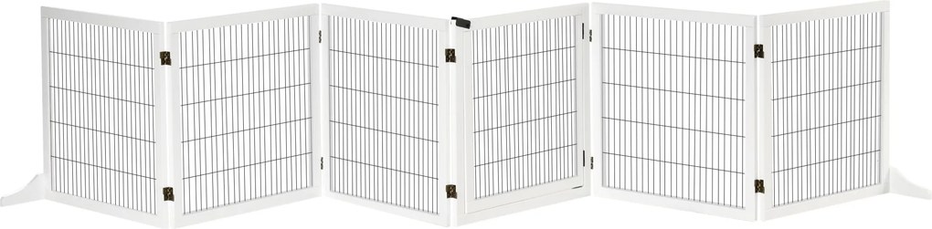 PawHut Přizpůsobitelná Psí Zábrana s Nohy 432 x 70 cm Dřevěná Zábrana pro Psy Skládací Zábrana pro Schody, Dveře, Uličku, 6 Panelů, Bílá | Aosom