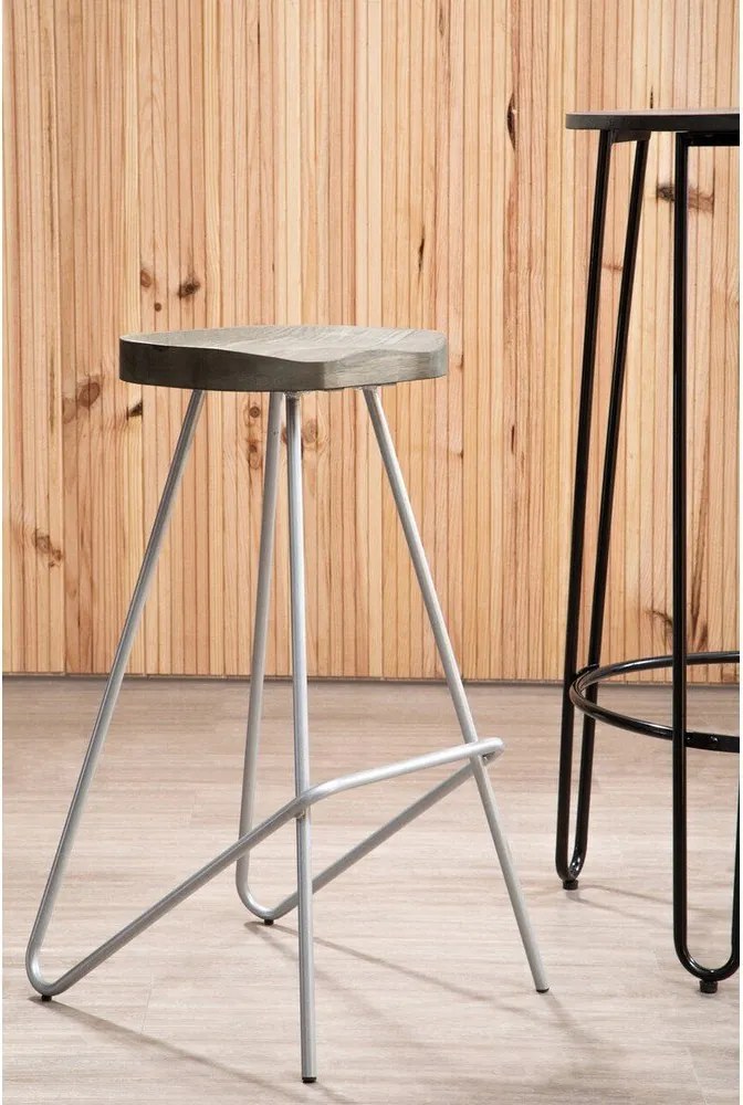 Barová stolička z jilmového dřeva ve stříbrné barvě/v přírodní barvě (výška sedáku 78 cm) District – Premier Housewares