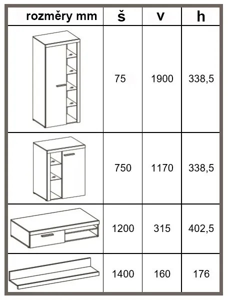 Obývací stěna Rumba + komoda 2F | 270 cm + 148,8 cm | bílá