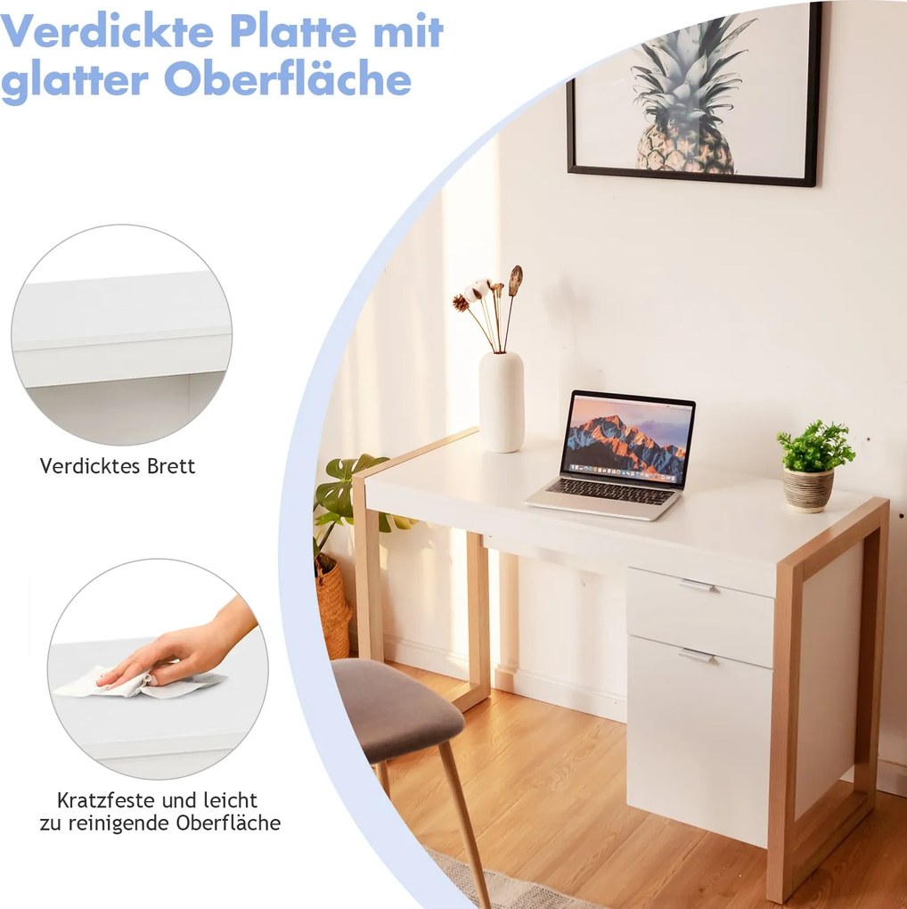 Costway Moderní počítačový stůl s úložnou skříňkou – 112,5 × 50 × 75 cm