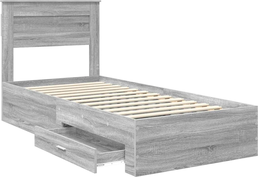 Rám postele Šedý Sonoma a stříbrná 75 x 190 cm Kompozitní dřevo 3410047
