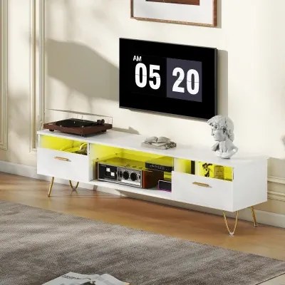 HOMCOM TV nábytek s 16barevným LED RGB osvětlením, TV stojan pro televize od 42 do 120 palců, 160x35x42 cm, bílý