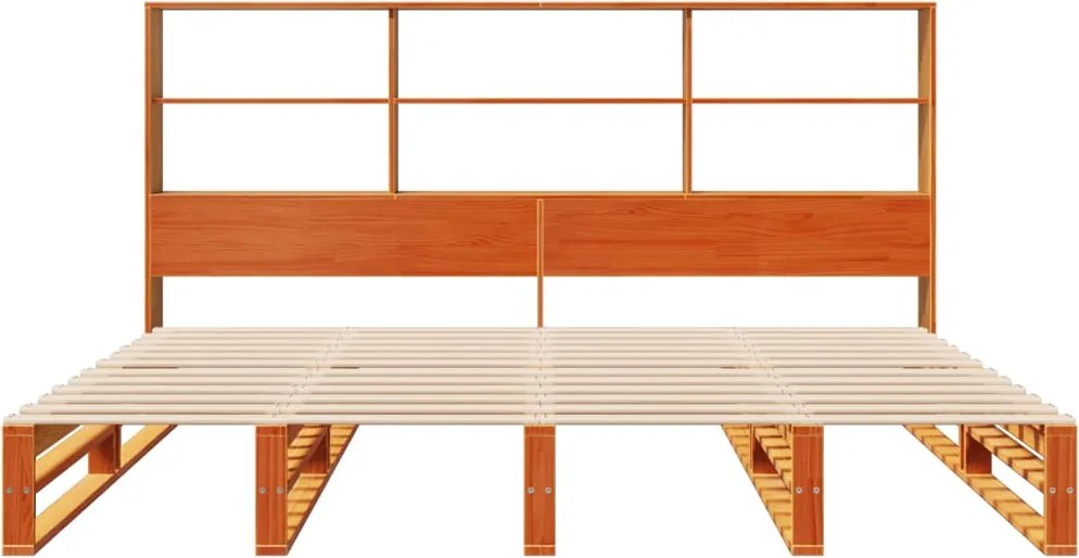 Postel s knihovnou bez matrace hnědá 180 x 200 cm masivní dřevo 3323931