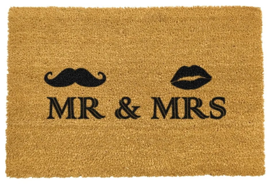 Rohožka z přírodního kokosového vlákna Artsy Doormats Mr and Mrs, 40 x 60 cm