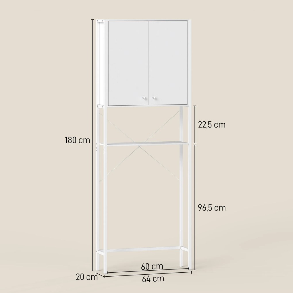 HOMCOM koupelnový nadstavec pro WC a pračku se skříňkou a otevřenými policemi, 64 x 20 x 180 cm, bílý