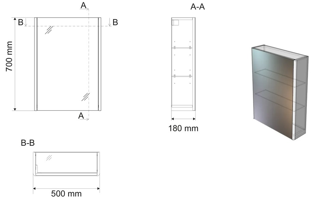 Aqualine Aqualine, DENEB galerka 50x70x18cm, bílá mat, DN050