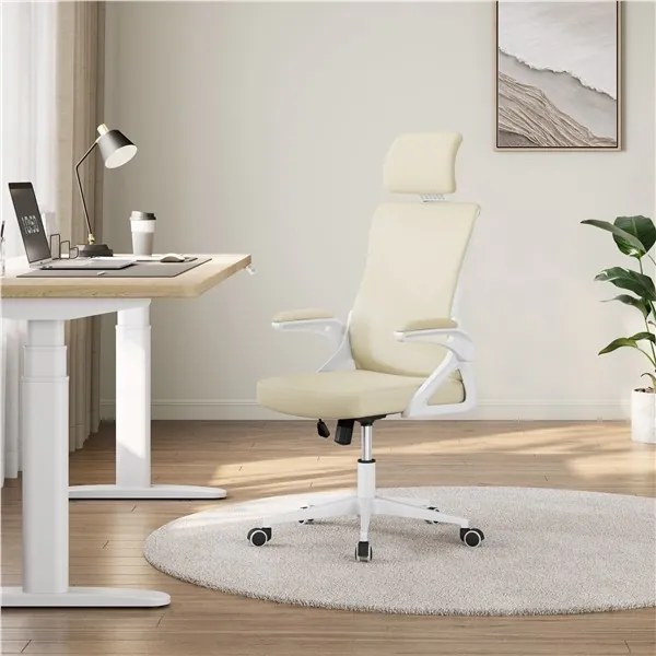 Kancelářská židle Yaheetech – béžová, 70 cm (délka) × 70 cm (šířka) × 121,5 cm – 131,5 cm (výška), polyesterová tkanina piké (267591701991)