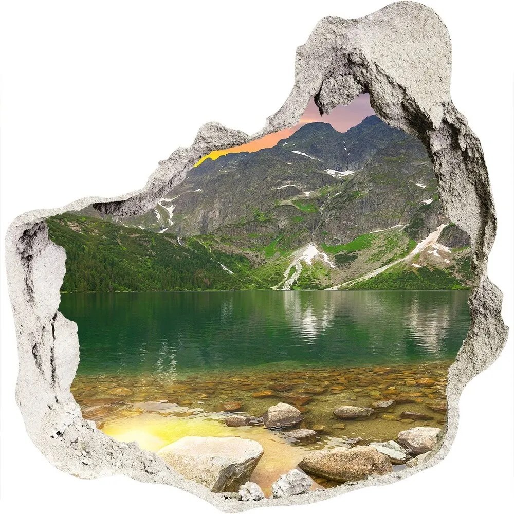 Wallmuralia Díra 3D ve zdi nálepka Morské oko Tatry 75x75 cm