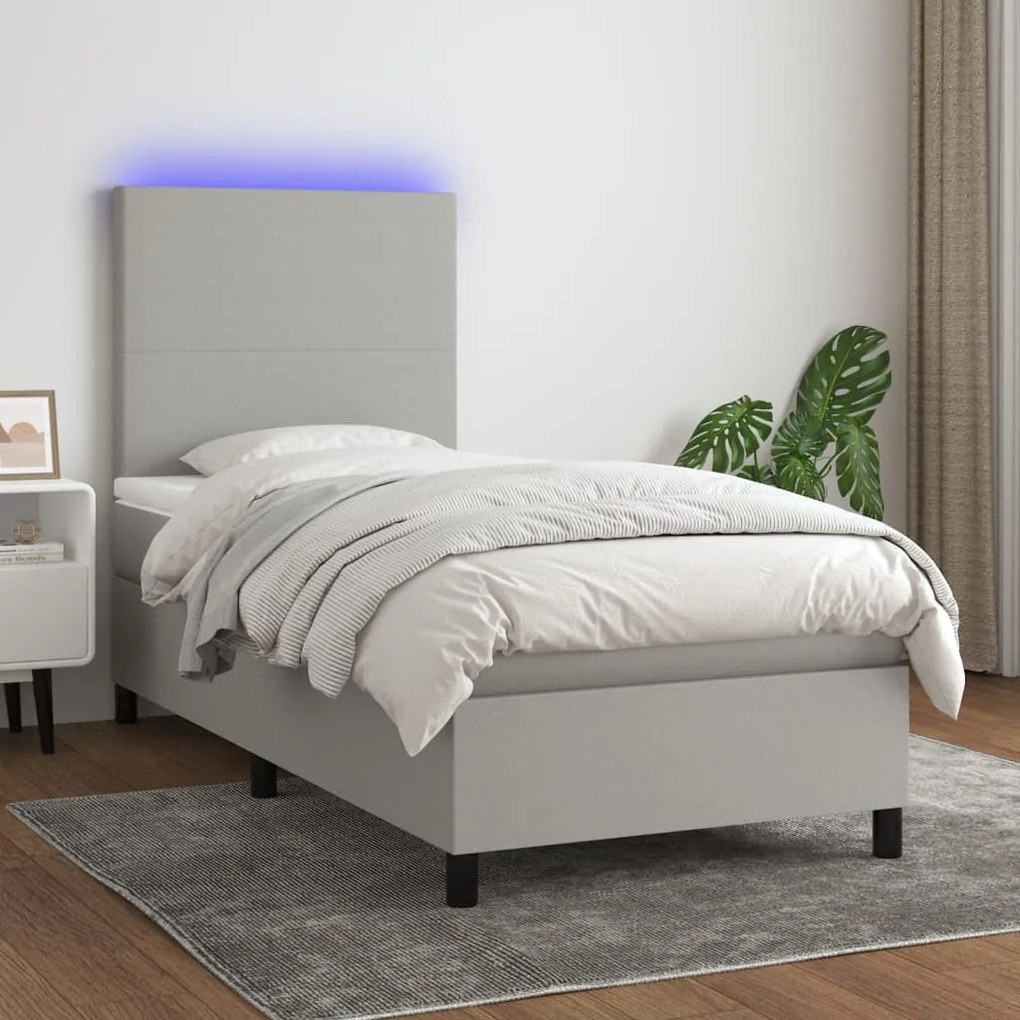 Box spring postel s matrací a LED světle šedá 90x190 cm textil 3134677
