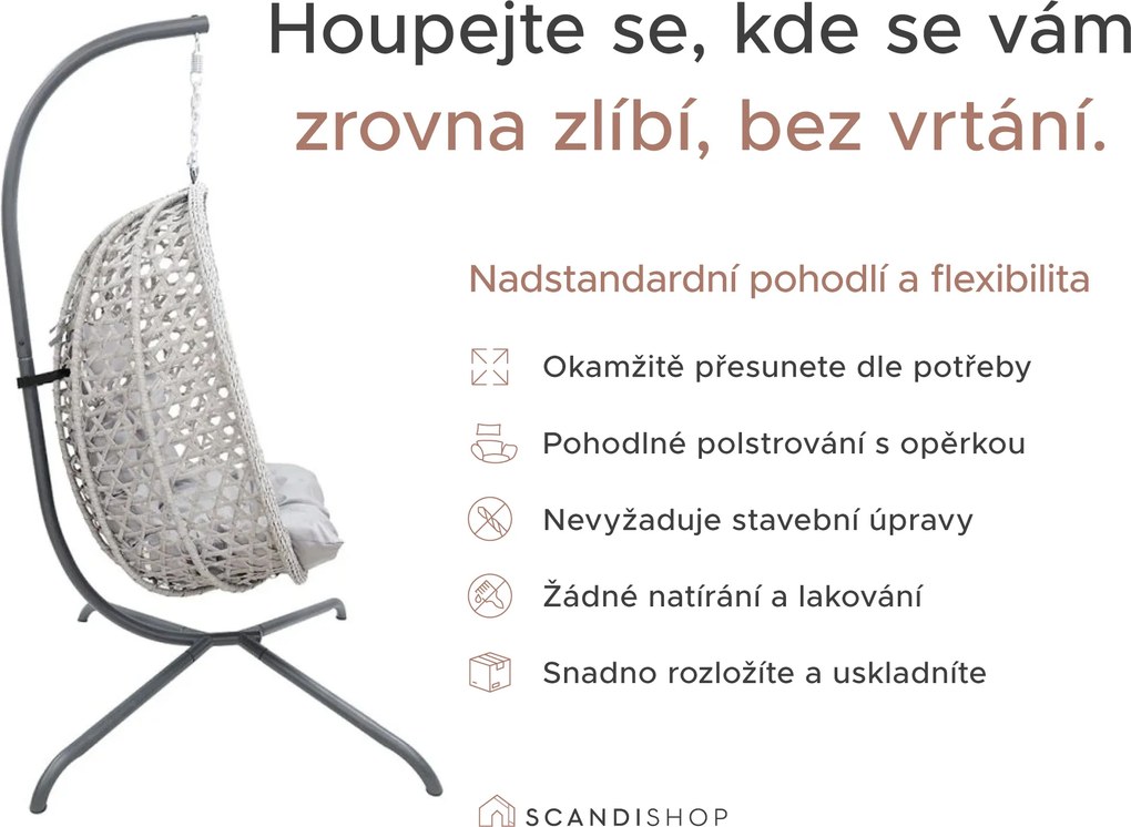 Závěsné křeslo MOLINE s černým stojanem, béžové