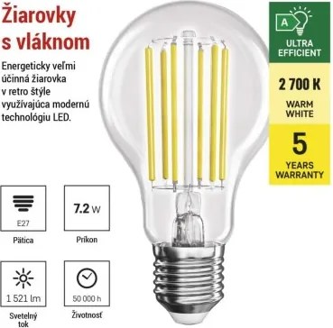 Emos lighting LED žárovka Filament A60 A CLASS / E27 / 7,2 W (100 W) / 1521 lm / teplá bílá 1525283279