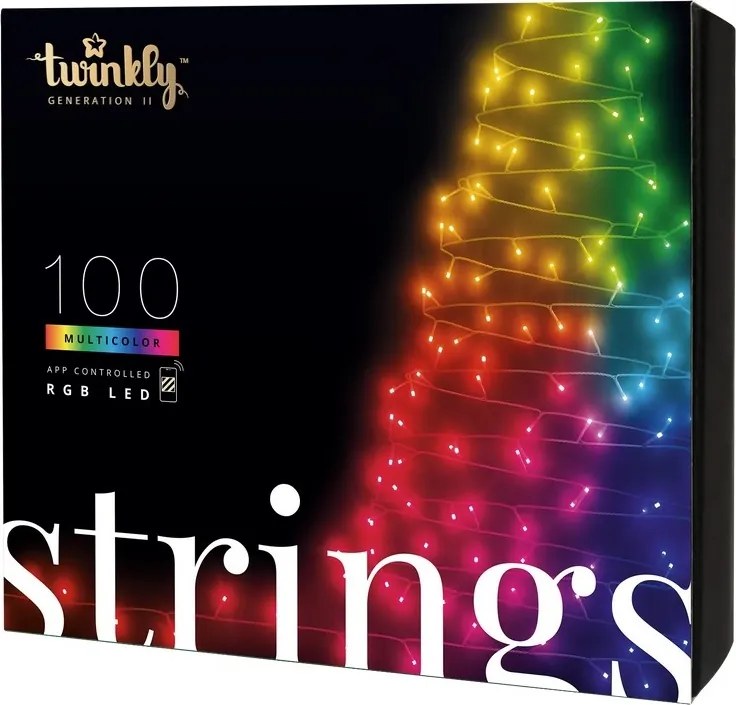 Barevná světýlka venkovní Twinkly strings světelný řetěz 8 m, 100 diod RGB, černý kabel, IP44