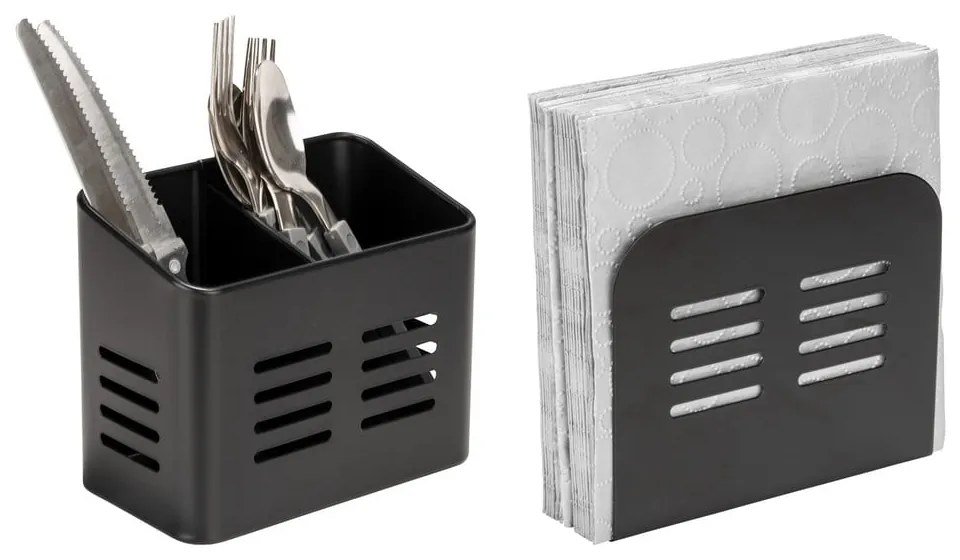 Kovové stojany na příbory a ubrousky v sadě 2 ks Black Outdoor Kitchen Baco – Wenko