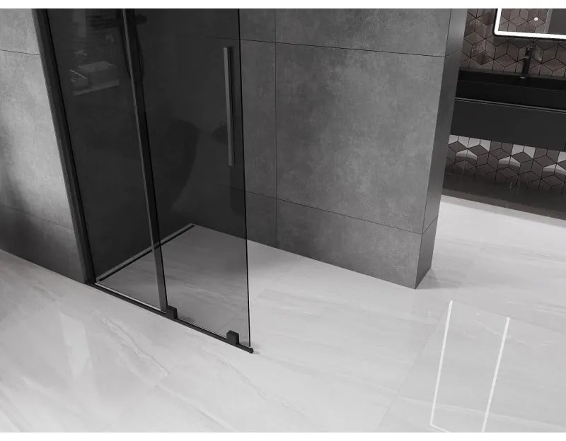 Mexen Velar, sprchová zástěna s posuvnými dveřmi Walk-in 100 x 200 cm, 8mm šedé sklo, černá matná, 871-100-000-43-70