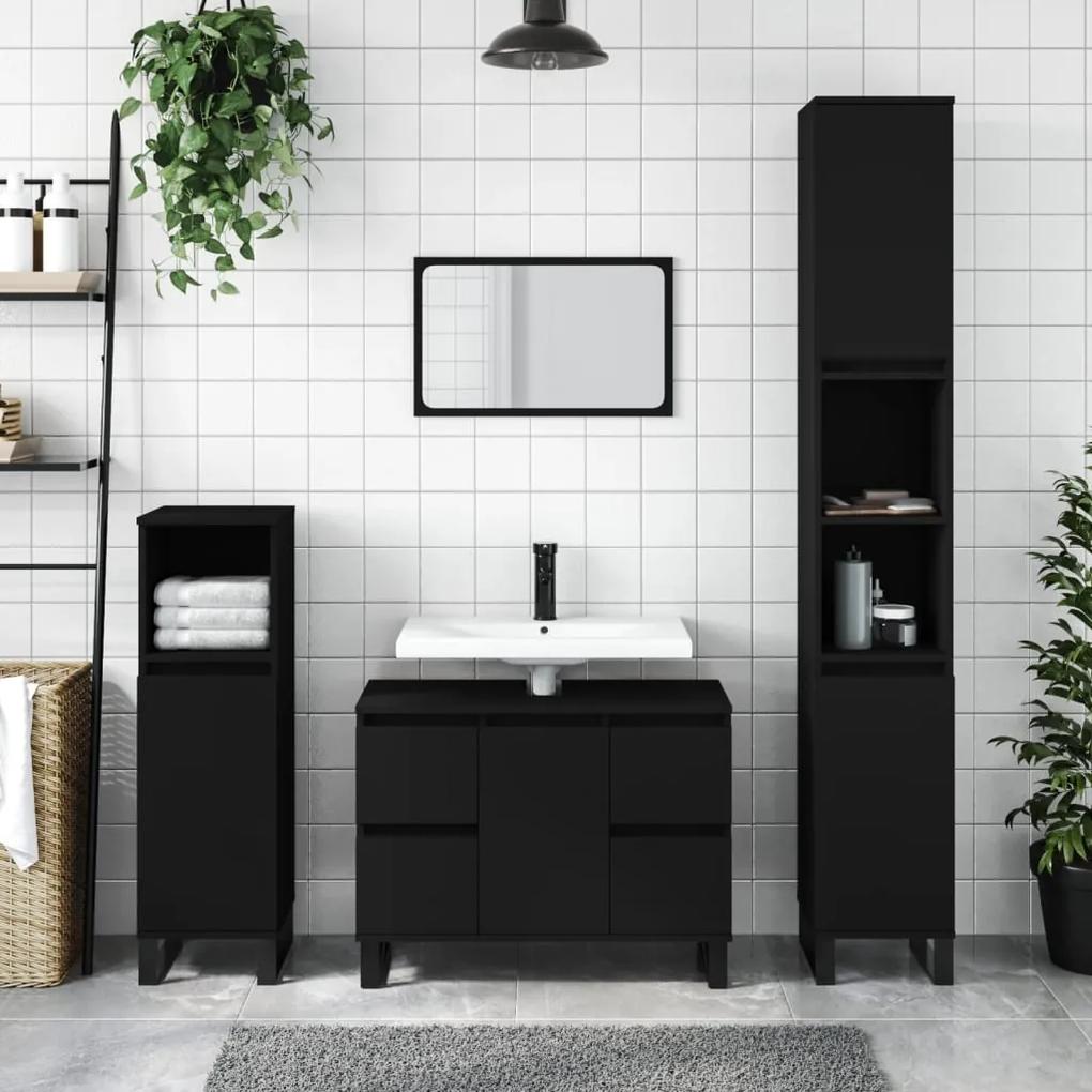 Koupelnová skříňka černá 30 x 30 x 100 cm kompozitní dřevo - Default Title