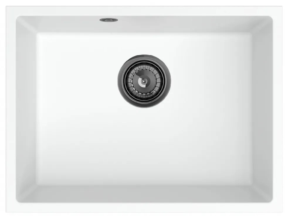 Sink Quality Crypton 60, kuchyňský granitový dřez 535x400x205 mm + zlatý sifon, bílá, SKQ-CRY.W.1KBO.60.XG