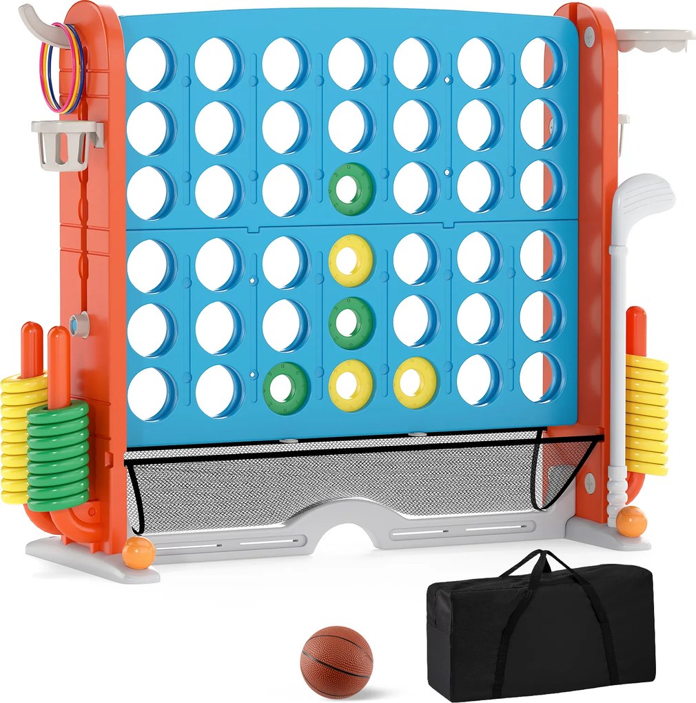 Costway 4 v 1 Čtyři v řadě s kroužkem a basketbalovým košem a golfovou hrou
