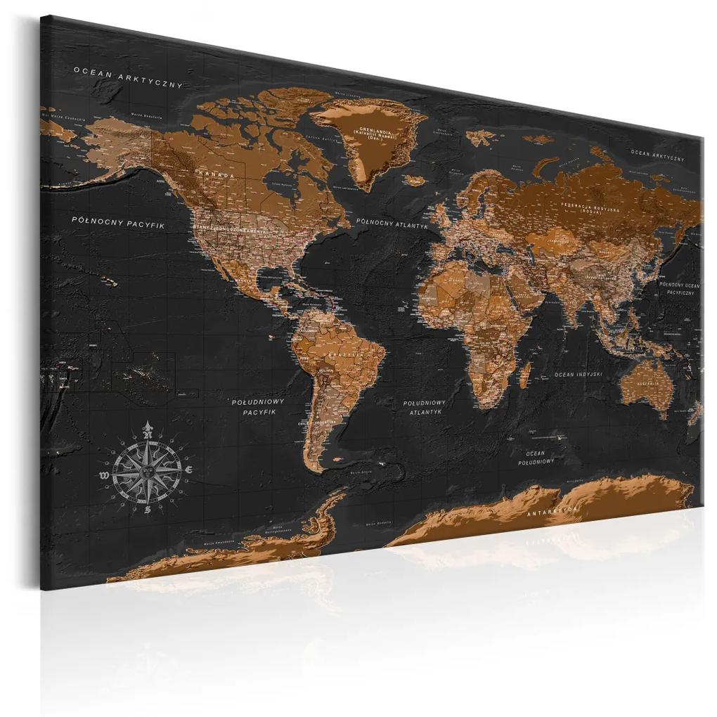 Obraz XXL Bronzová mapa světa (PL)