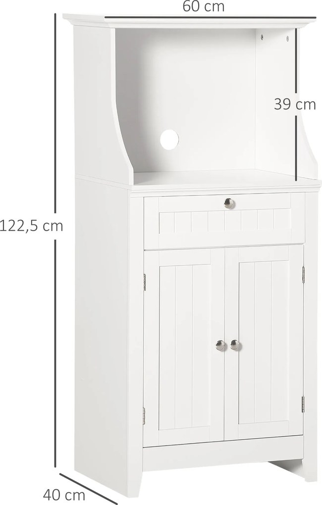 HOMCOM Kuchařský vozík Mikrovlnná skříň Kyvný kabinet s zásuvkou a policí 2 dveře Prostor proti převrhnutí pro jídelnu 60x40x122,5 cm Bílá