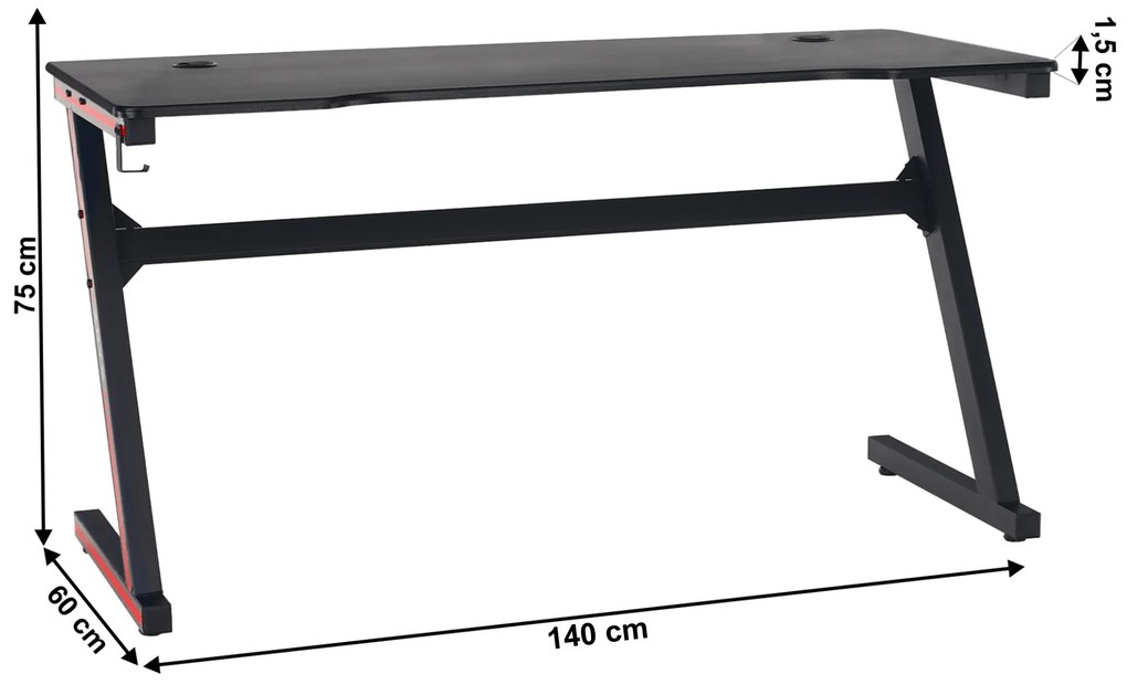 Kondela Herní stůl / počítačový stůl, černá / červená, MACKENZIE 140cm