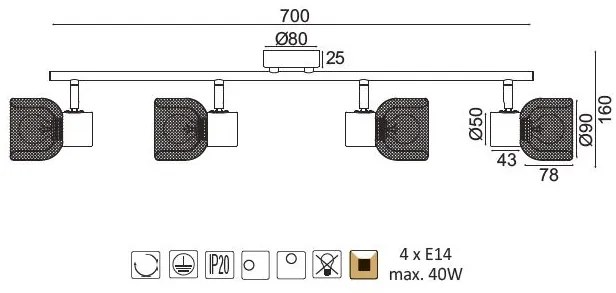 ACA DECOR Přisazené bodové svítidlo MARACU max. 4x40W/E14/230V/IP20