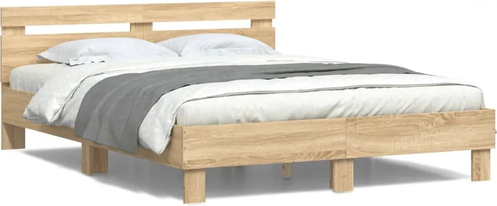 Rám postele s čelem a LED osvětlením dub sonoma 140 x 190 cm 3207562