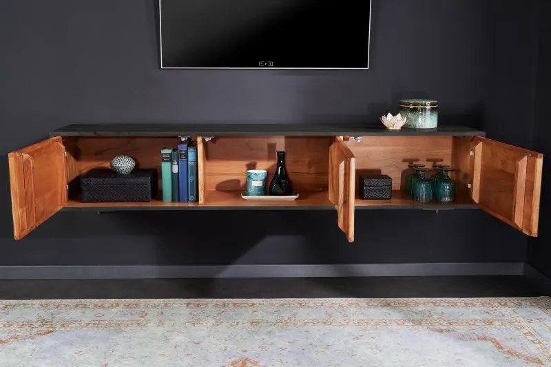 Designový závěsný TV stolek Quillon 160 cm přírodní kámen