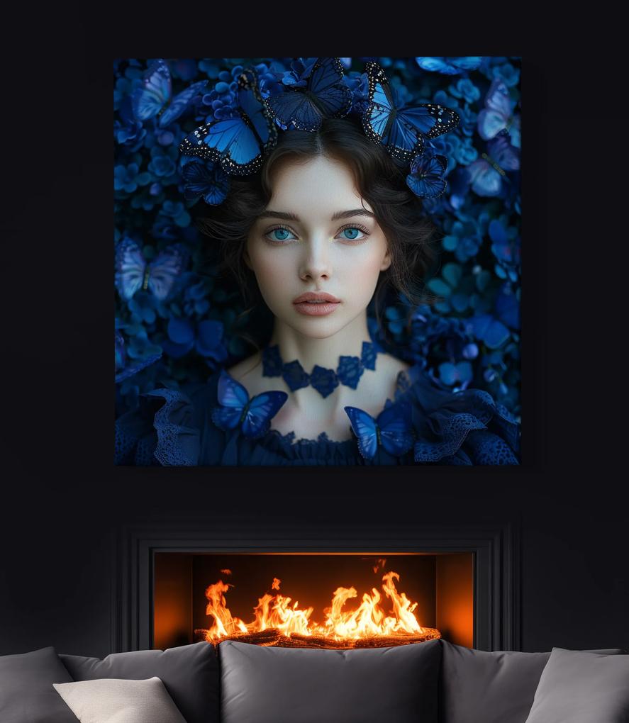 Obraz na plátně - Modrá víla s motýly FeelHappy.cz Velikost obrazu: 120 x 120 cm