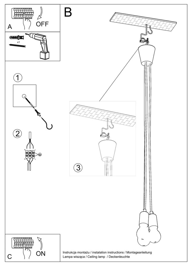 Sollux Lighting Závěsné svítidlo DIEGO 3 Černá