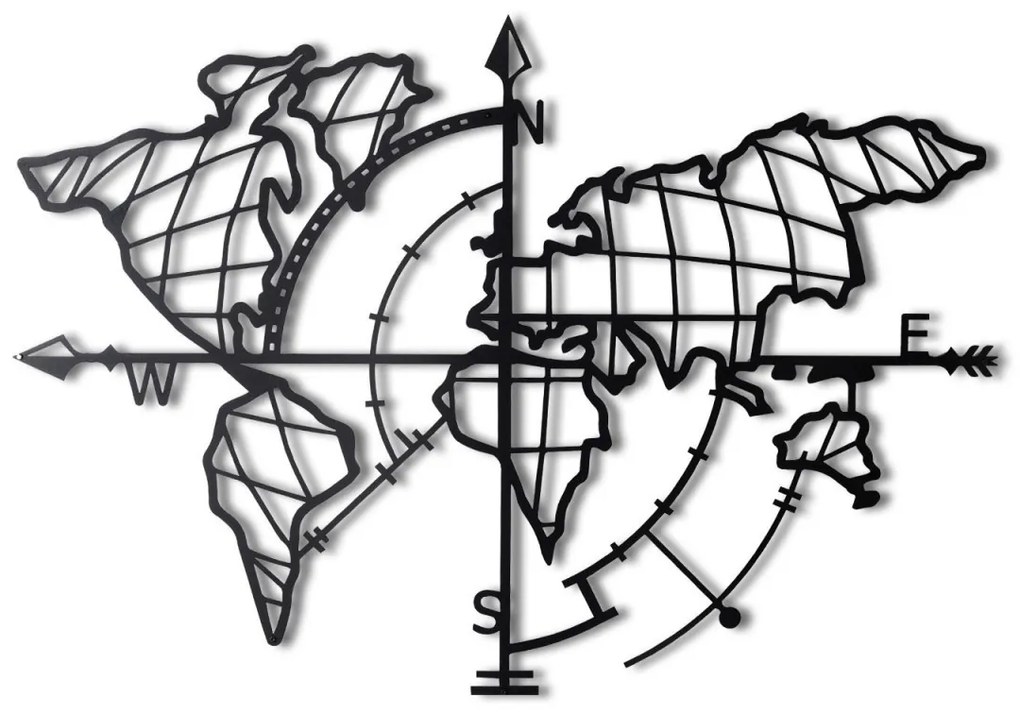 Nástěnná kovová dekorace Kompas 65x95 cm černá