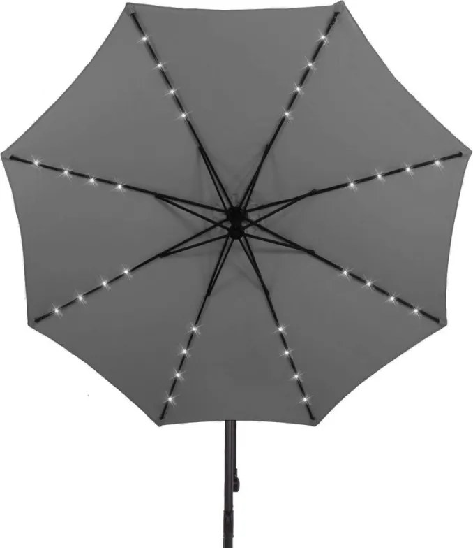 Zahradní slunečník s led osvětlením 290 cm, šedý SPRINGOS ATENA GU0046