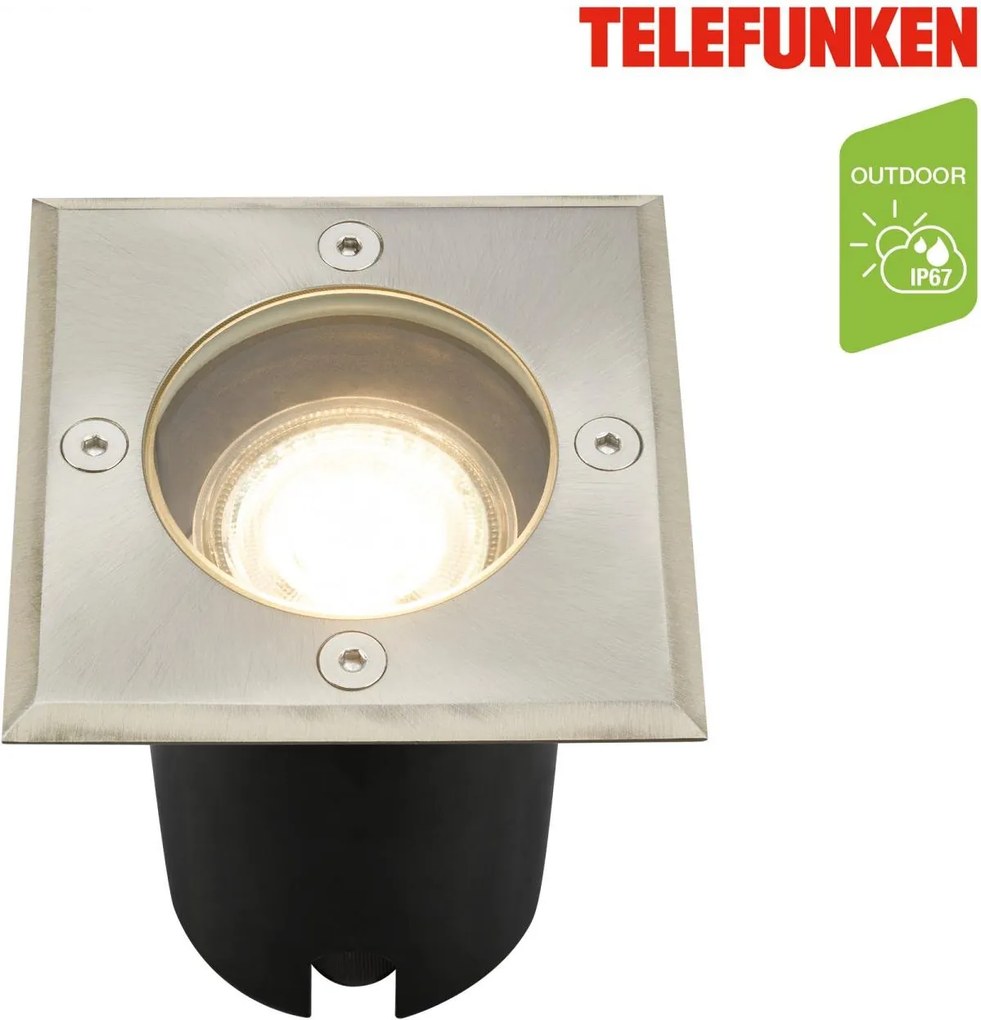 TF 322802TF TELEFUNKEN venkovní svítidlo do země, vodotěsné IP67, tvrzené sklo, GU10 patice, hranaté - BRILONER
