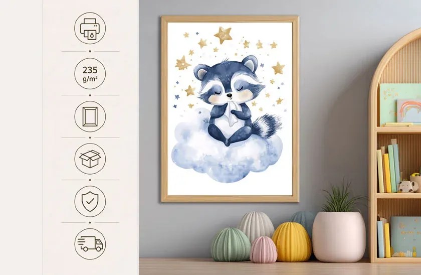 Hvězdný mýval - obraz - Spící mýval na obláčku 70 - 70 x 100 cm - 1 149 Kč