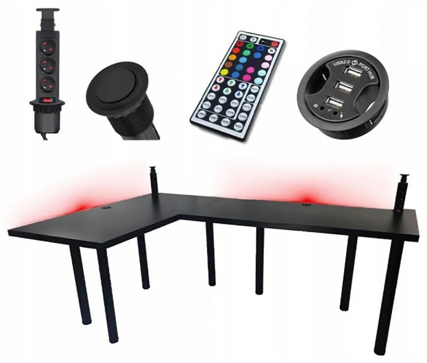 Psací Stůl Roh. Low Černá 180x120x3,6 Model 3