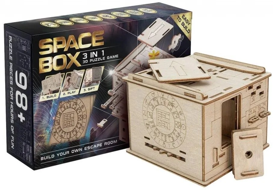 Hlavolam escape welt dřevěná stavebnice a hlavolam 3 v 1 3d space box
