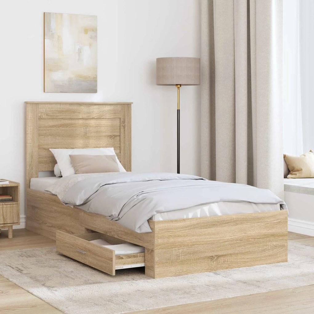Rám postele Sonoma dub a stříbrná 75 x 190 cm Kompozitní dřevo 3410375